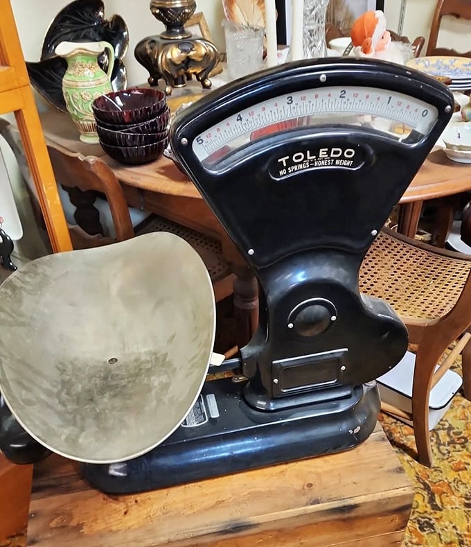 This Toledo scale once weighed everything from penny candy to precious metals. Still perfectly balanced after all these years.