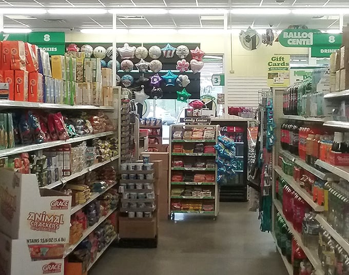 Snack attack headquarters where the balloon center looms in the background. The perfect one-stop for impromptu movie nights and last-minute party planning.