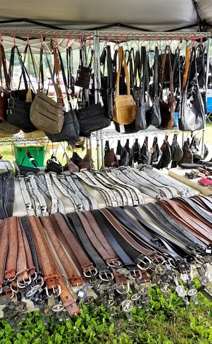 Leather treasure trove! Every belt and bag tells a story&mdash;like a library where you wear the books instead of reading them.