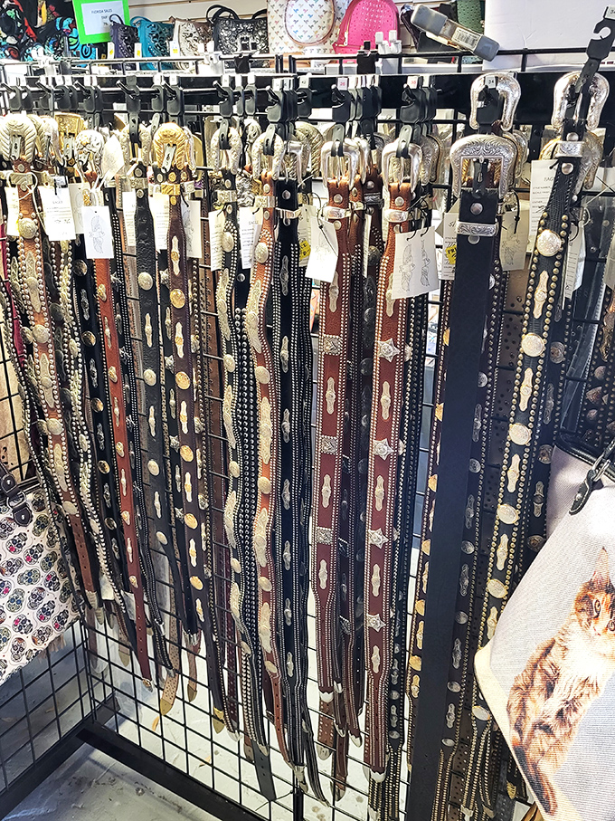 Belt bonanza! Like a leather rainbow promising a pot of fashion gold, these western-inspired belts stand ready to hold up both your pants and your reputation as a savvy shopper.