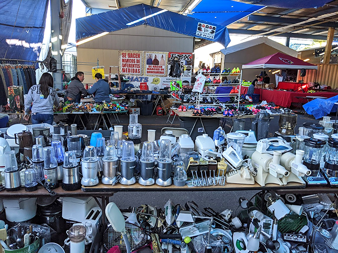 Small appliance nirvana where blenders, mixers, and coffee makers form a sea of kitchen possibilities. Bargain hunters' paradise for domestic dreams.