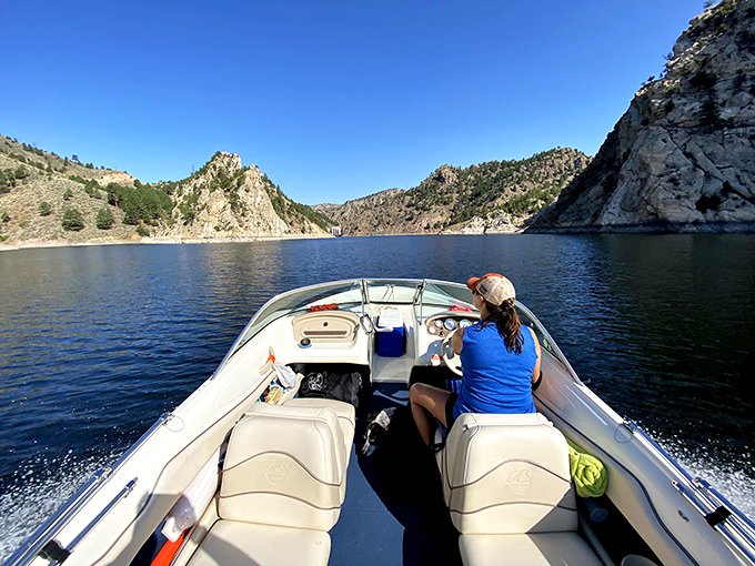 Canyon walls create nature's perfect corridor for boating adventures. Like cruising through Wyoming's version of the Grand Canyon, just add water.