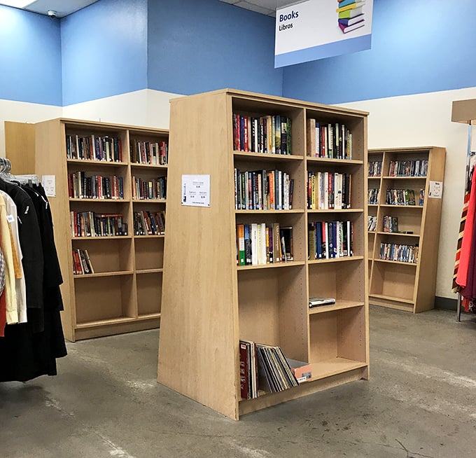 Bibliophiles rejoice! These wooden shelves hold literary treasures from bestsellers to obscure gems, all waiting for their next reader.