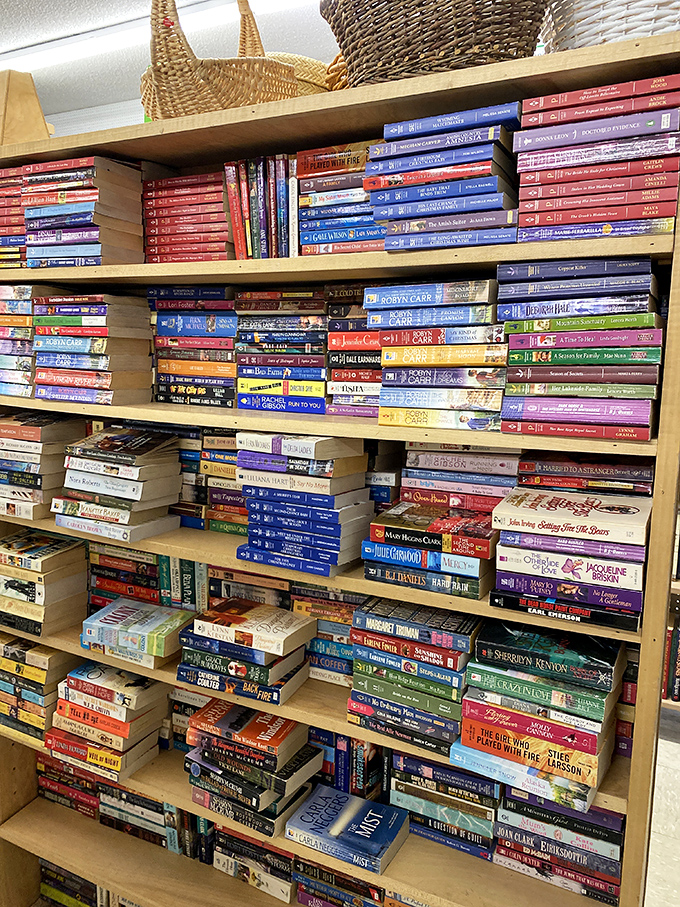 The book section rivals small-town libraries, minus late fees. Find everything from dog-eared classics to last summer's beach reads, all priced less than coffee.