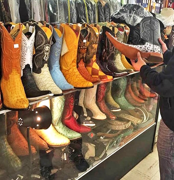 Cowboy boot heaven! Every color of the rainbow represented in leather form, waiting for their Cinderella moment.