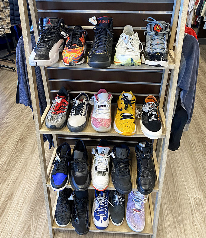 Sneakerheads, rejoice! These shelves of barely-worn athletic footwear prove that one person's impulse buy becomes another's treasure&mdash;at much friendlier prices.