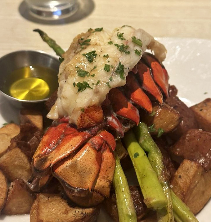 Butter-poached lobster tail perched on perfectly cooked vegetables&mdash;sometimes luxury doesn't need to apologize for being exactly what it is.