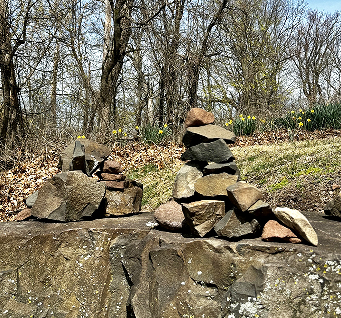 Even the rock formations at Kip's Castle have artistic flair. These carefully balanced cairns add a touch of zen to the medieval atmosphere.