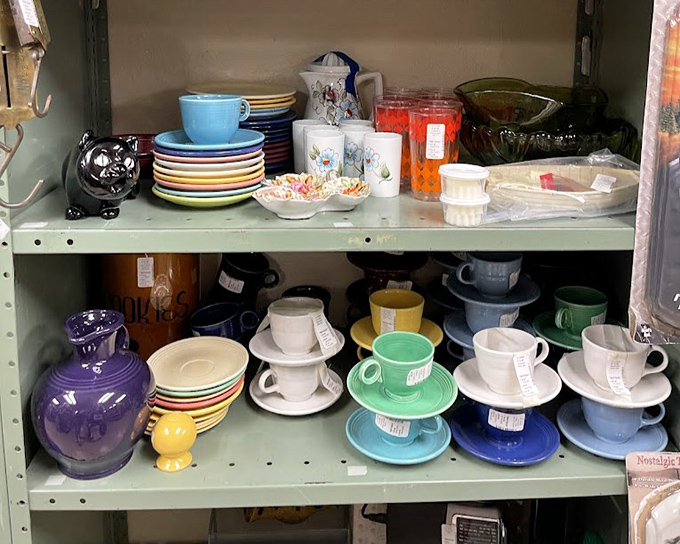 Colorful ceramics that whisper "take me home!" Fiestaware enthusiasts could spend hours hunting for that missing piece to complete their collection.