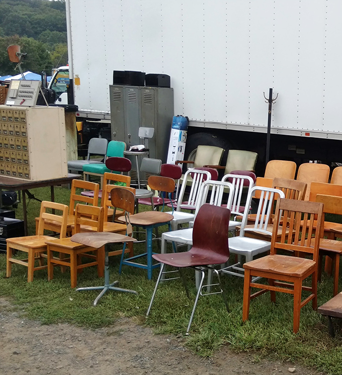 The chair convention has arrived! From mid-century modern to schoolhouse classic, each seat carries stories of family dinners, homework sessions, and "we need to talk" moments.