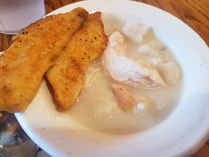 This isn't just chicken and dumplings; it's a bowl of Southern comfort that makes you want to hug whoever made it.