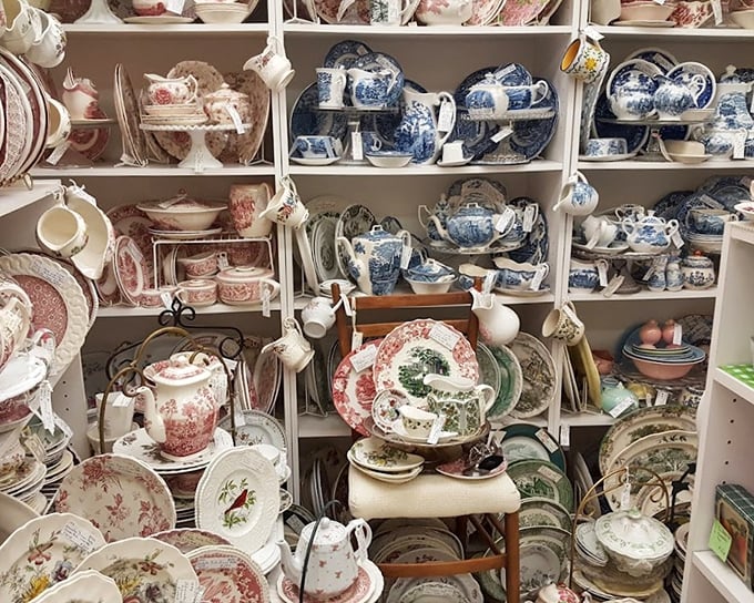 China patterns that would make your grandmother swoon and your dishwasher tremble. Each teacup tells a story of elegant afternoons past. 