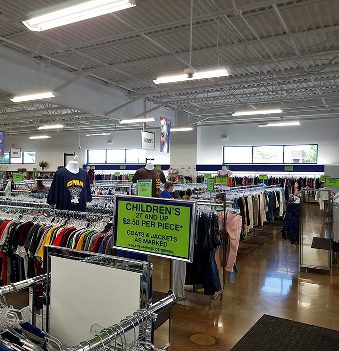 The children's clothing section&mdash;where tiny fashions come with tiny price tags, making parents' wallets breathe a sigh of relief.