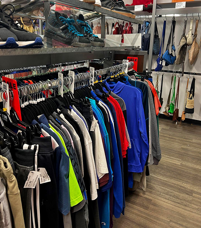 Men's fashion nirvana where athletic wear meets business casual. The color-coded racks make finding your next wardrobe hero easier than finding a cheesesteak in Philly.