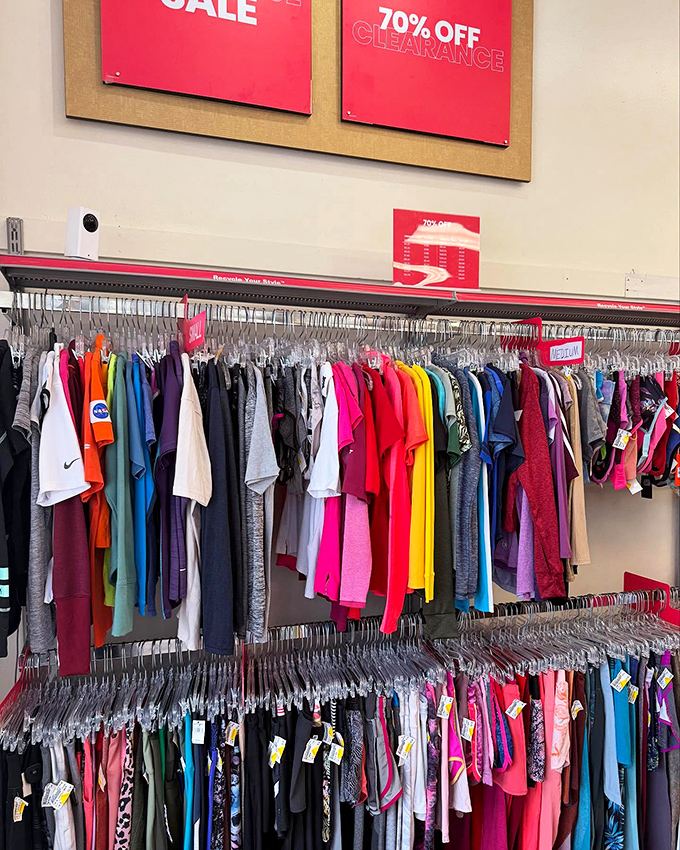 The clearance rack&mdash;where fashion dreams and budget realities live in perfect harmony under those glorious "70% OFF" signs.