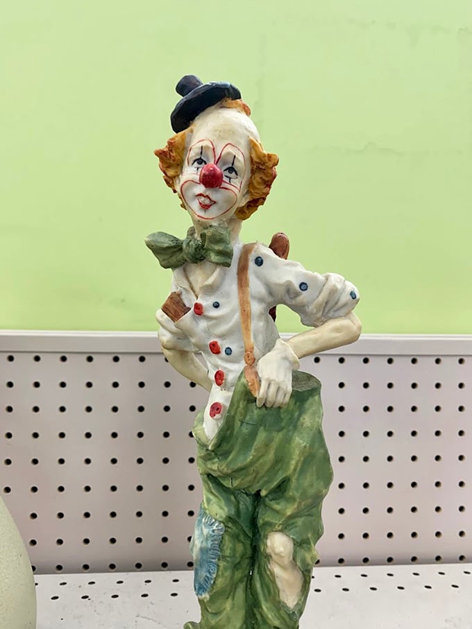 This vintage clown figurine represents either someone's cherished collection or their recent therapy breakthrough&mdash;your call.