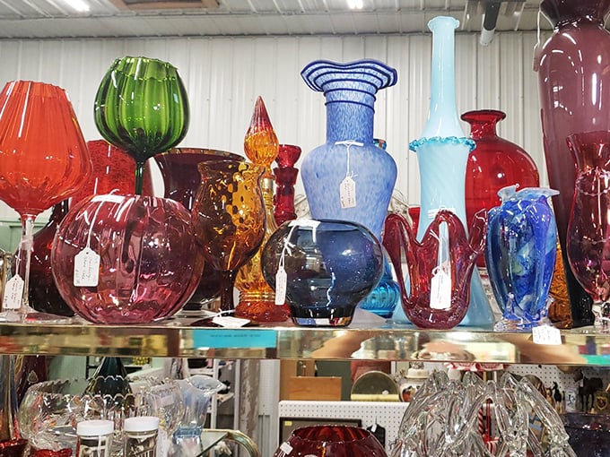 A symphony of colored glass catches light like frozen music. These vessels weren't just containers&mdash;they were the Instagram filters of their day.