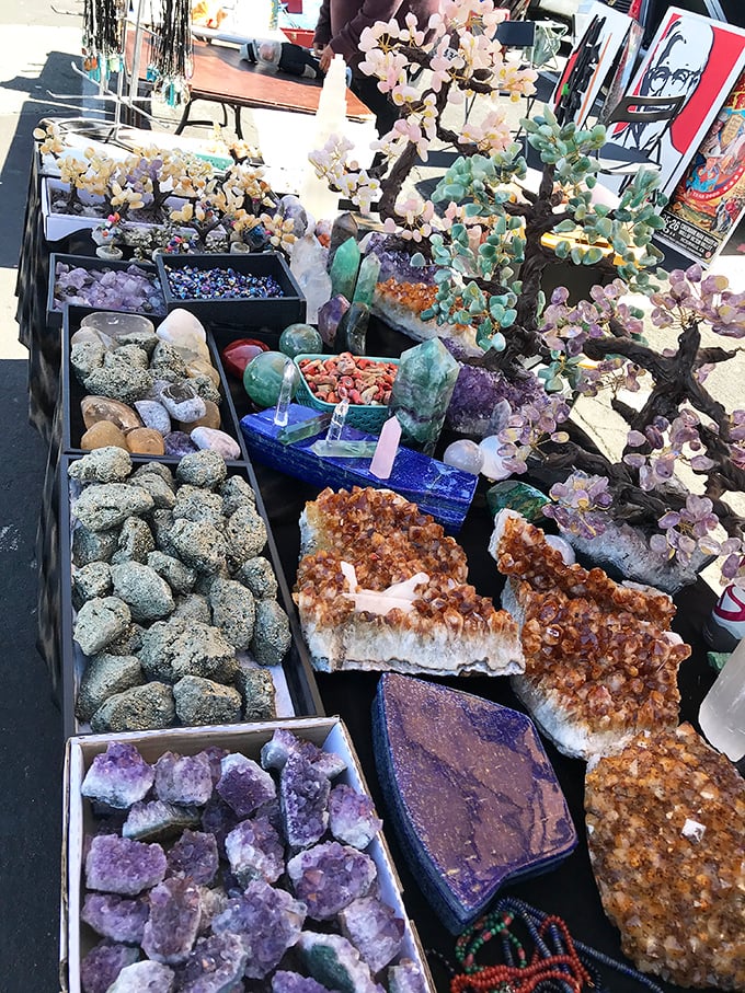 Crystal wonderland that would make any geology professor swoon. Nature's artwork displayed like candy, each stone promising either healing powers or excellent bookends.