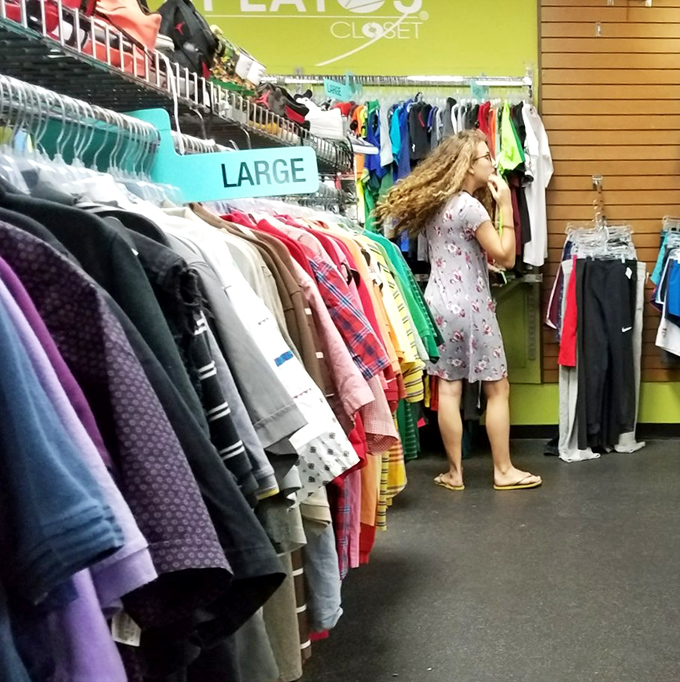 A rainbow of fashion possibilities arranged by size. The "Large" section never looked so inviting or so affordable.