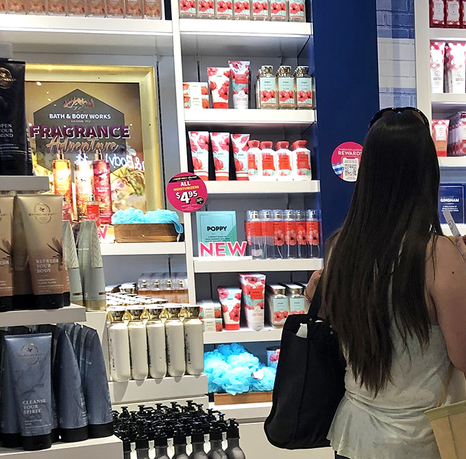 Bath & Body Works displays a symphony of scents where shoppers can sniff their way to happiness one lotion at a time.