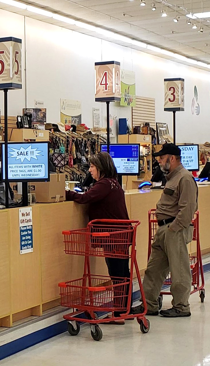 The weekly color tag sales create a friendly competitive spirit. These shoppers know Thursday's discount schedule better than their relatives' birthdays.