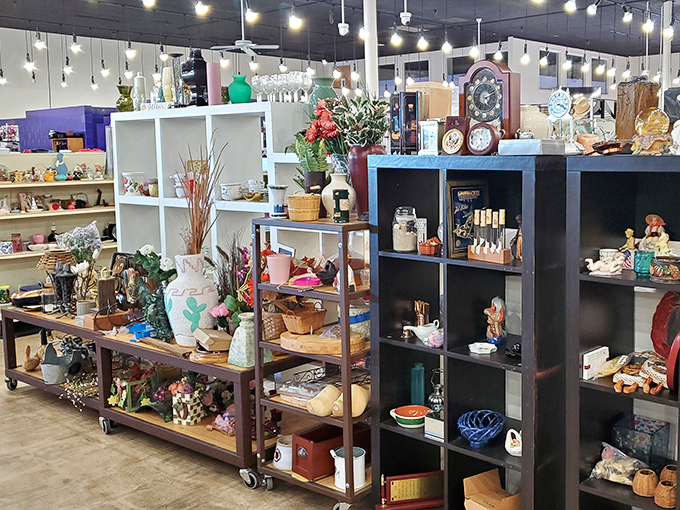 Southwestern chic meets vintage charm in these meticulously arranged shelves. Like an archaeological dig through Tucson's decorative past, each item whispers stories of previous homes. 
