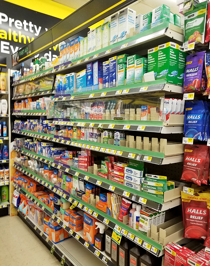 The medicine cabinet of dreams. From headache relief to cold remedies, this aisle ensures health essentials don't require financial gymnastics.