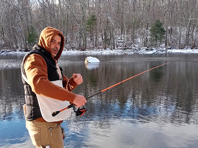 Winter fishing requires equal parts patience and thermal underwear. The stillness of a frozen reservoir makes the wait worthwhile.