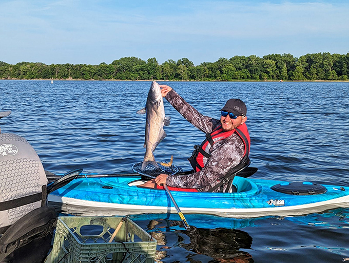 Who needs deep-sea fishing when you can catch dinner from a kayak? This angler's impressive catch proves Kansas waters have serious bragging rights.