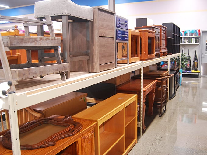 Furniture that's ready for its second act lines the showroom floor. That wooden cabinet might have witnessed the '70s firsthand, but it's ready for your 2020s home makeover.