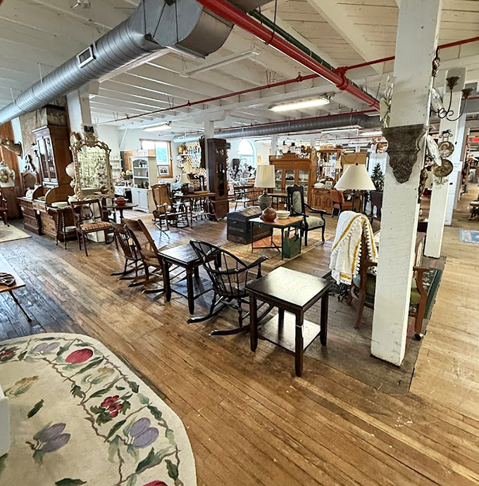 The warm wooden floors and exposed beams create the perfect backdrop for furniture that has witnessed decades of family dinners, conversations, and everyday life.