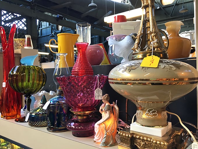 Colorful glassware and decorative lamps that would make your grandmother's living room suddenly seem very ahead of its time.