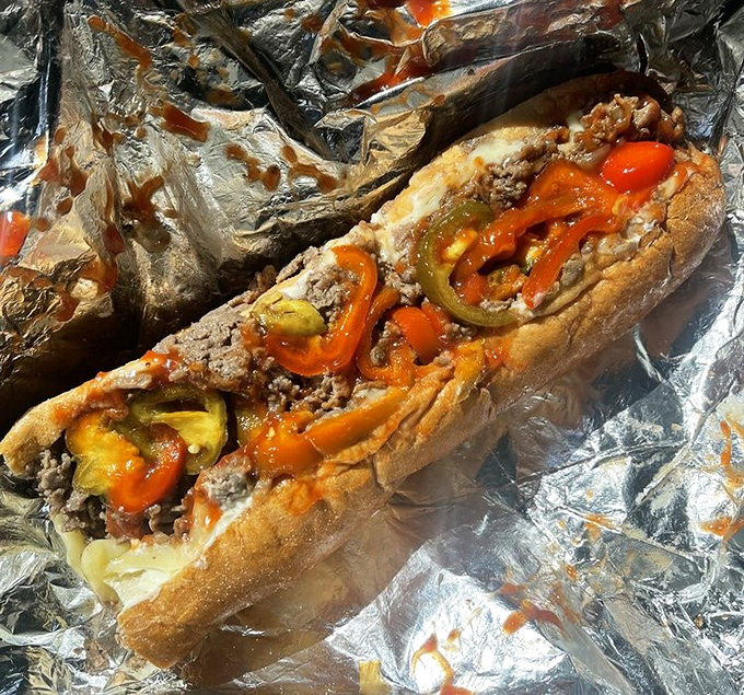 The pizza steak&mdash;where two comfort food worlds gloriously collide. Those vibrant peppers add both color and a sweet-spicy counterpoint to the rich meat.