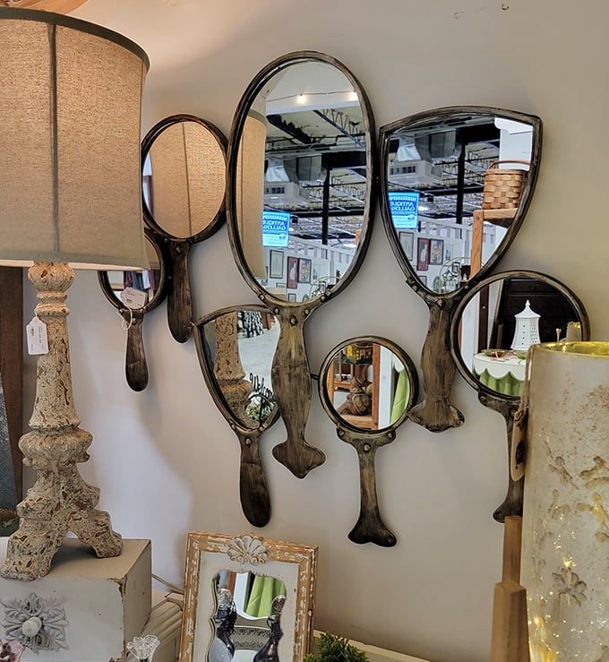 Wall-mounted hand mirrors that reflect more than faces&mdash;they capture the artistry of everyday objects from a time when getting ready was a ritual, not a rush.