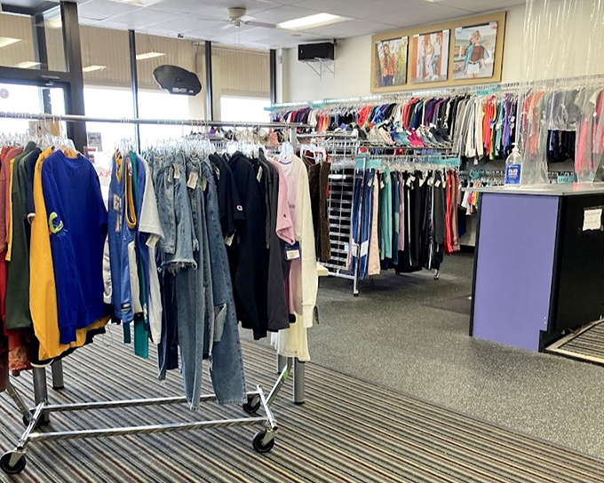 Racks strategically arranged create a shopper's paradise where yesterday's trends find tomorrow's owners without emptying today's bank accounts.