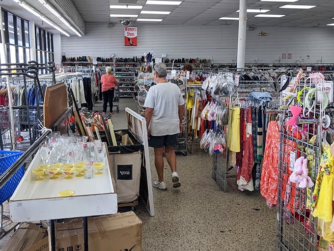 The thrill of the hunt captured in one aisle – shoppers navigate the organized chaos like seasoned explorers on a budget safari.