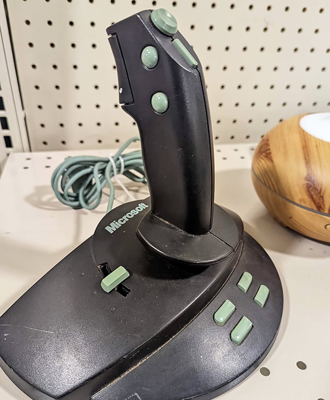 A vintage Microsoft joystick awaits its second act. One gamer's obsolete controller is another's nostalgic gateway to 90s afternoons.