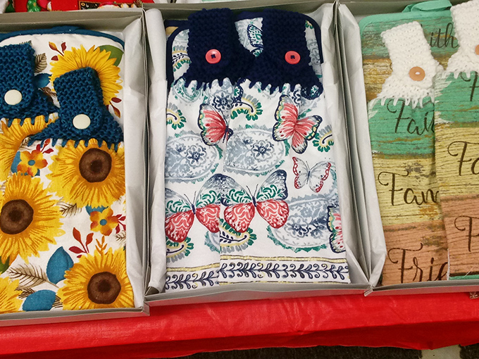 Kitchen towels featuring butterflies and sunflowers, proving that drying dishes doesn't have to be a purely utilitarian experience.