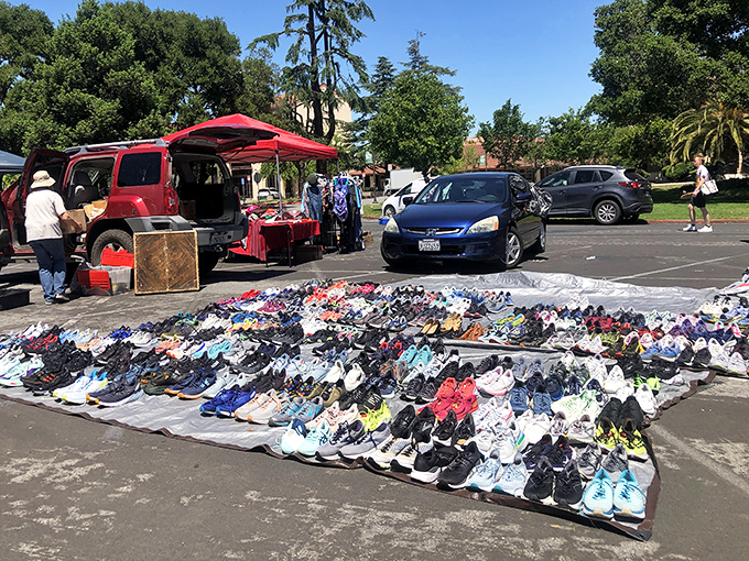 Sneaker paradise spread across the pavement like an athletic Rorschach test. Your next favorite pair is hiding somewhere in this footwear galaxy.