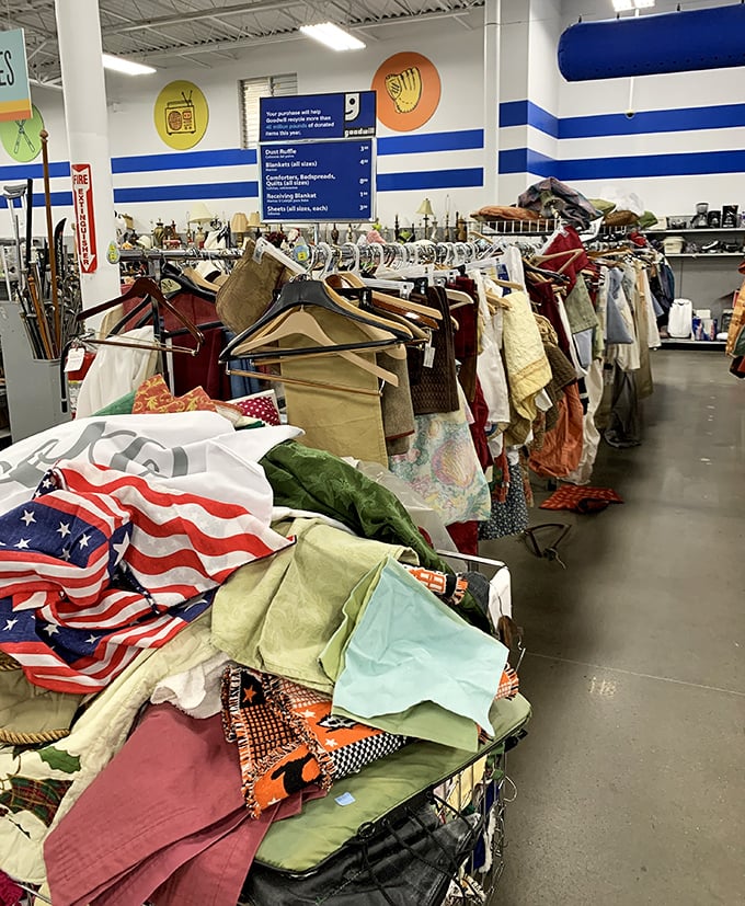 Textile treasure trove! Like archaeological layers of fabric history, these linens and curtains await their renaissance in your home.