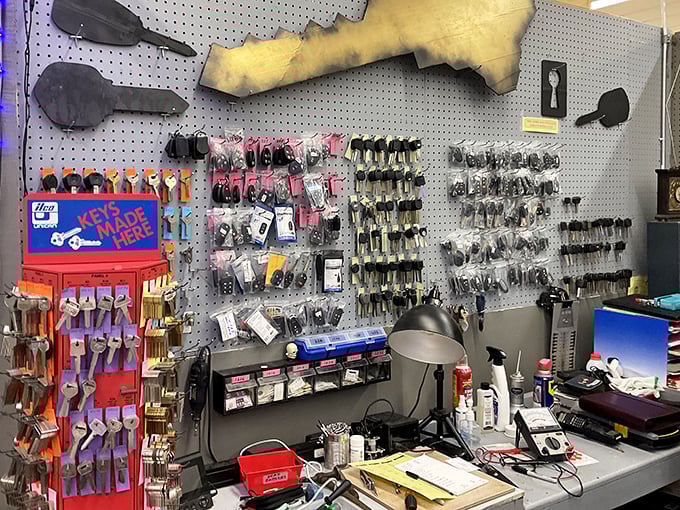 The locksmith booth&mdash;where "key" is both a product and a pun. Every household mystery solved in this corner of expertise.