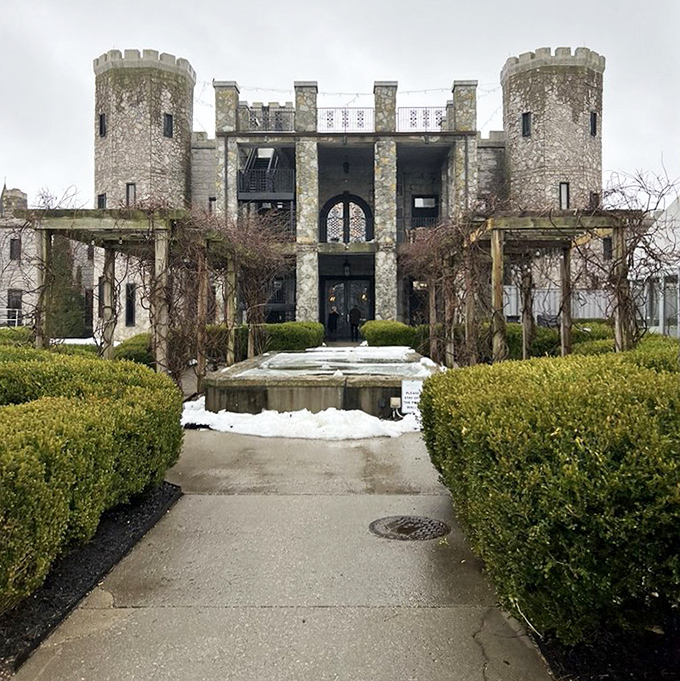 Winter transforms the castle entrance into a scene from a holiday card &ndash; just add snow, subtract dragons, and voil&agrave;!