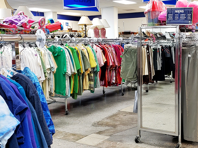 The men's department: where designer castoffs and barely-worn basics live together in democratic harmony. Your next favorite shirt is hiding here somewhere.