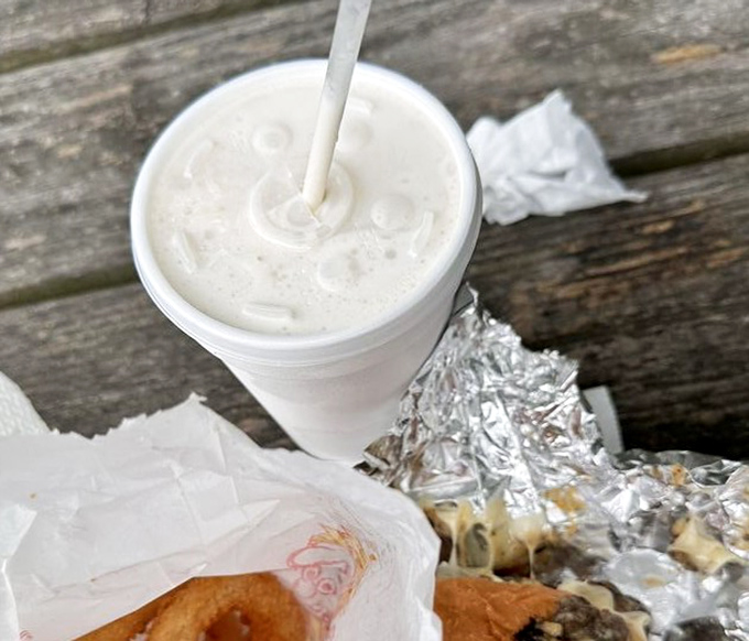 A proper milkshake thick enough to require serious straw commitment. Worth the brain freeze every time.