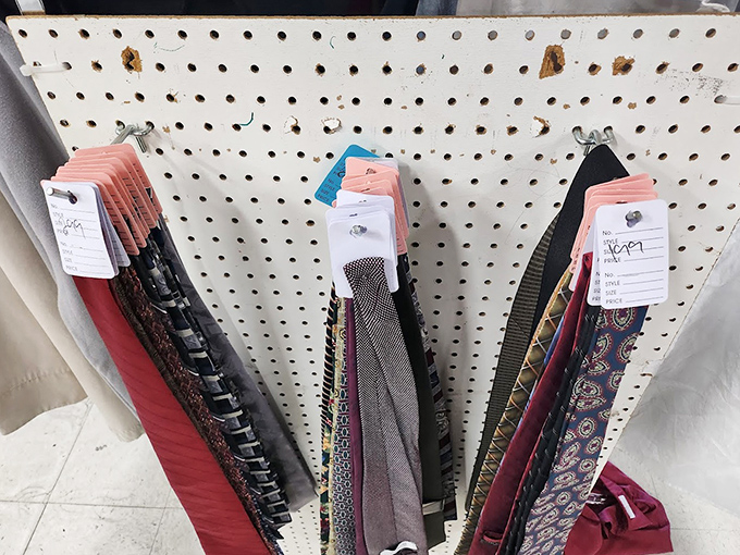 Neckties organized with military precision—each one a personality statement waiting to happen. That paisley number could be your next conversation starter.