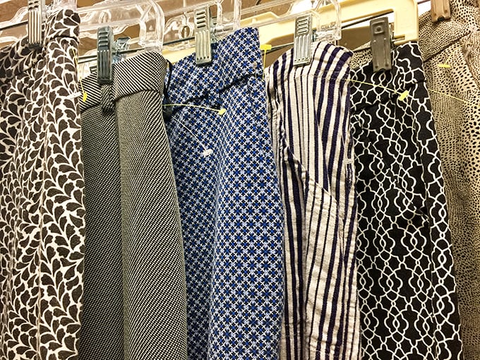 Pattern party hanging on the rack! These fabrics have seen more decades than they're willing to admit, yet somehow look fresher than anything at the mall.
