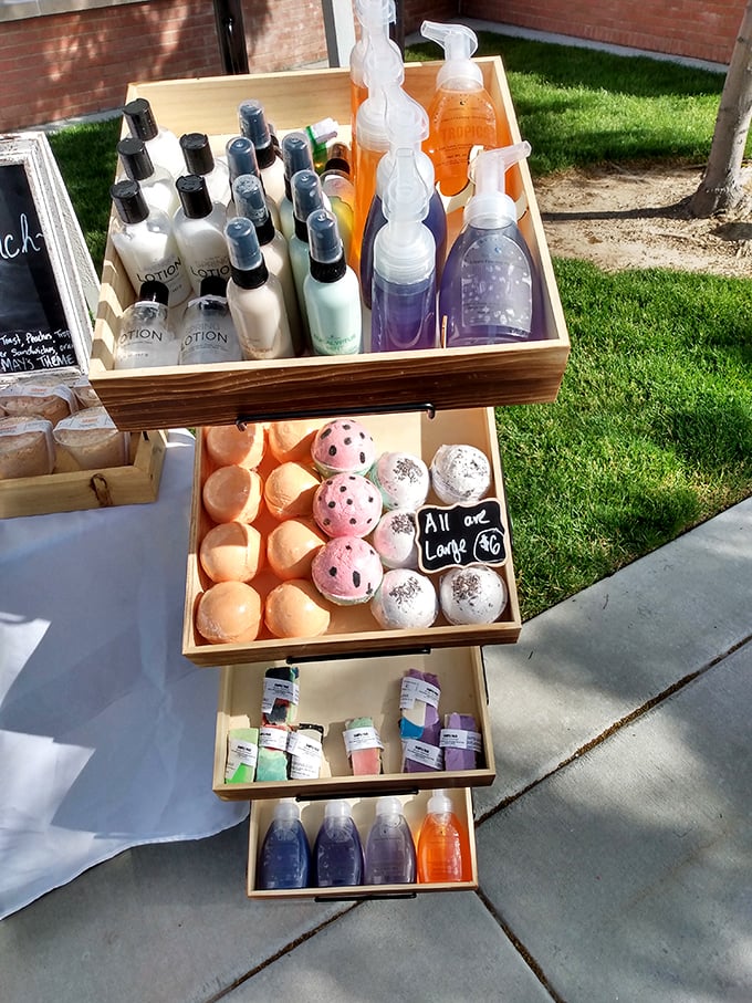 Self-care isn't selfish at this artisan bath bomb display &ndash; it's practically doctor's orders for post-shopping relaxation.