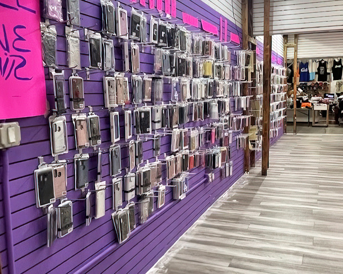 Need a phone case? How about 500 options? This purple wall of possibilities proves that protecting your device doesn't mean sacrificing your personal style.