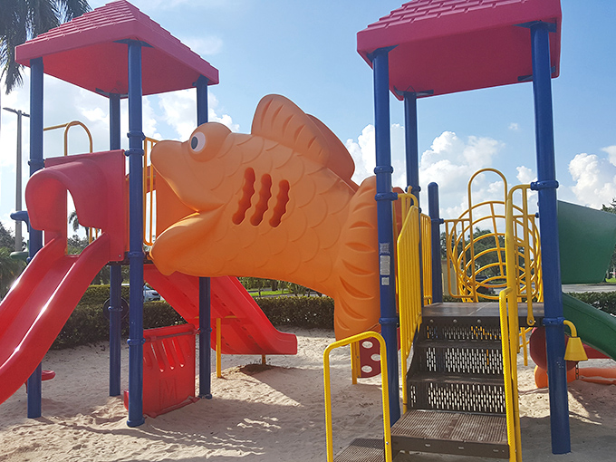 Even the playground knows it's in Florida &ndash; that giant fish slide would make Jacques Cousteau jealous of the kids splashing around.