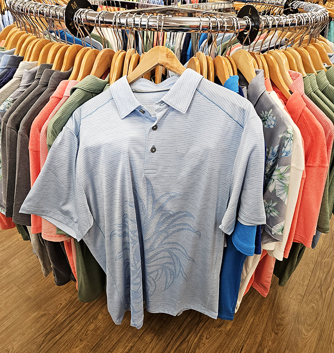 The polo shirt paradise—where Florida's unofficial uniform hangs in every shade of the sunset. Golf course ready, dinner acceptable.